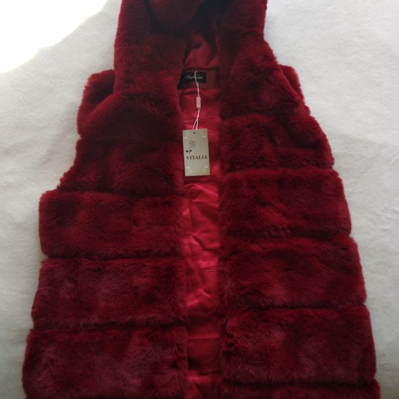 Jackets & Coats | Red Faux Fur Vest | Poshmark